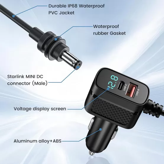 INF Adaptateur allume-cigare de voiture Star Mini Starlink 12V-24V