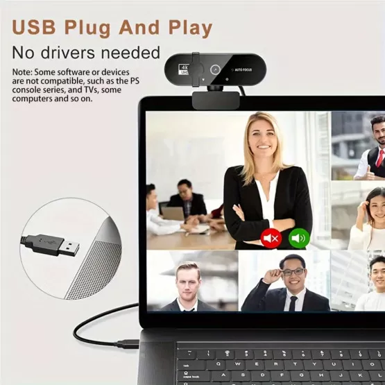 INF Webcam W66 Pro 4K Ultra HD avec Carte TF 32G, Mise au Point